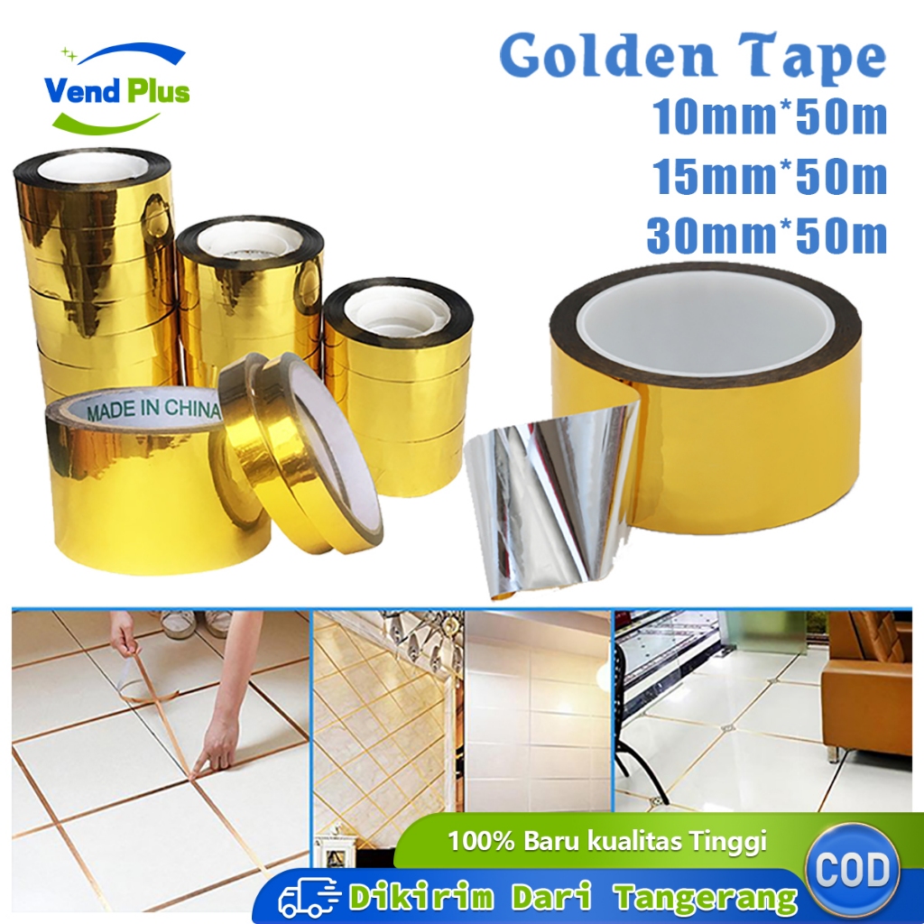 Jual 50M/Roll Selotip Emas Gulungan Sticker Emas Gold Tape Pembatas Nat ...