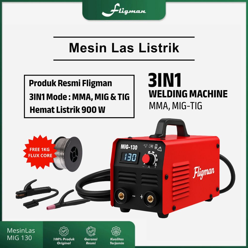 Jual Fligman - Mesin Las MIG 130 Tanpa Gas Inverter Gasless Portable untuk Baja Ringan Siap ...