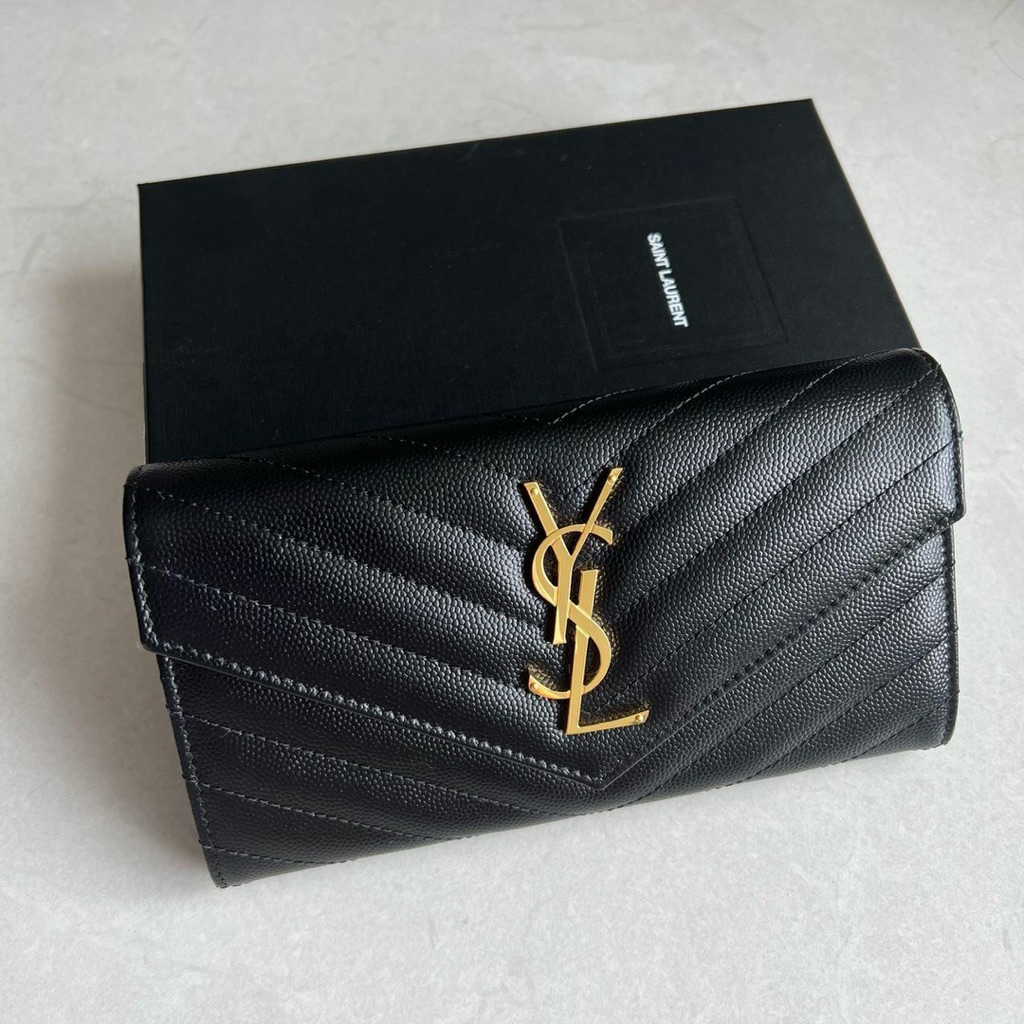 Jual YSL monogram large flap wallet in black ghw | Shopee Indonesia