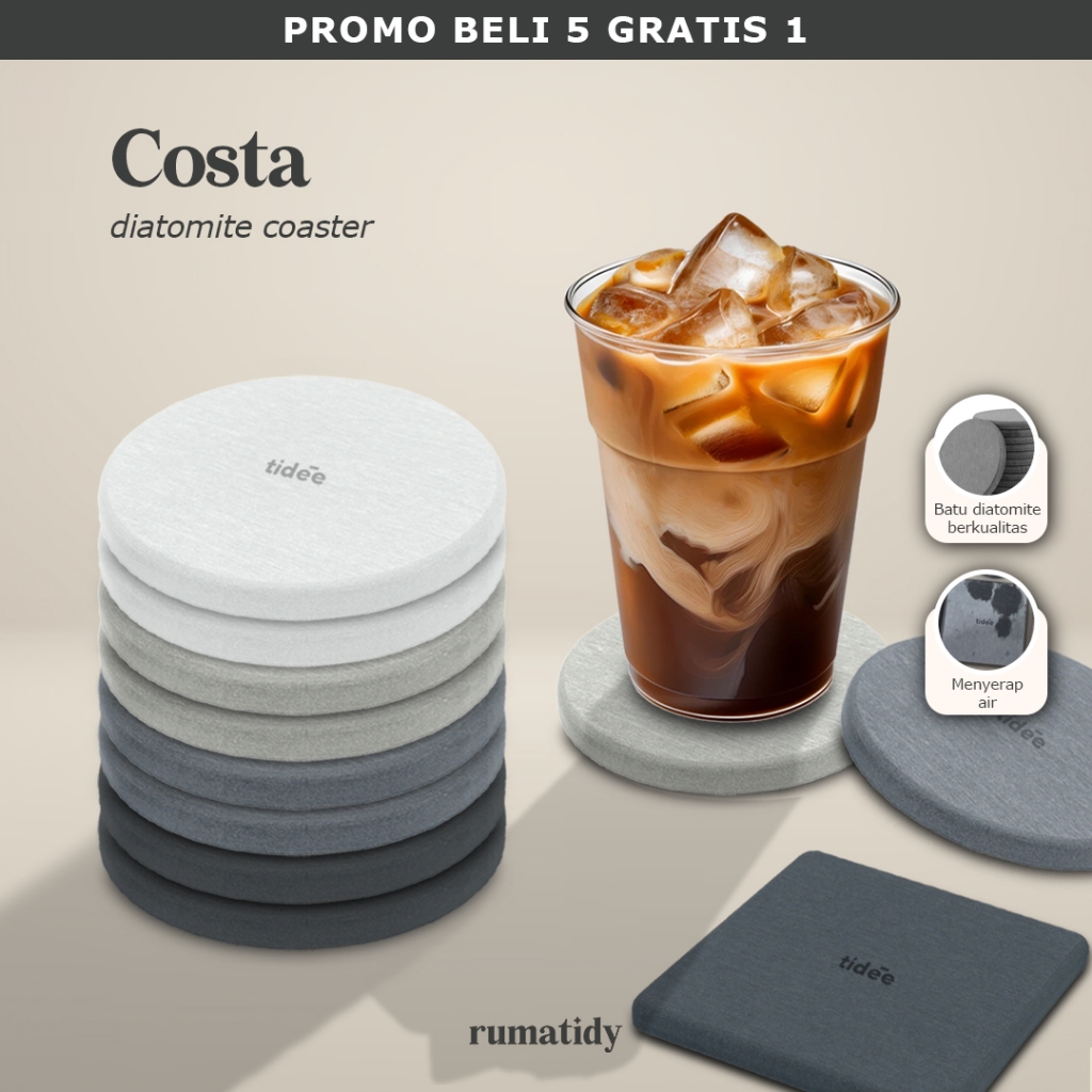 Jual 【RUMATIDY】COSTA Diatomite Coaster AlwaysDry Tatakan Gelas ...