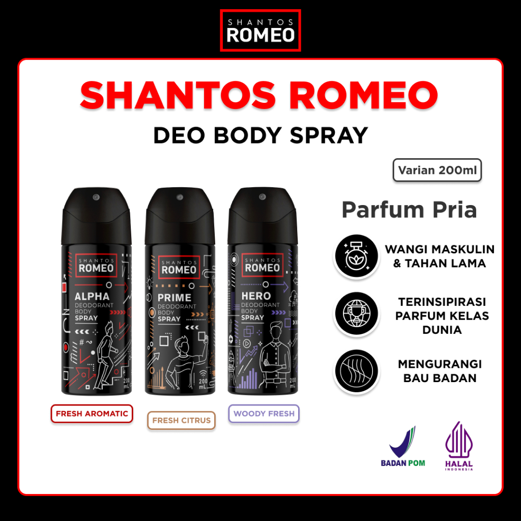 Jual Shantos Romeo Deodorant Spray All Series (Alpha, Hero, Prime ...