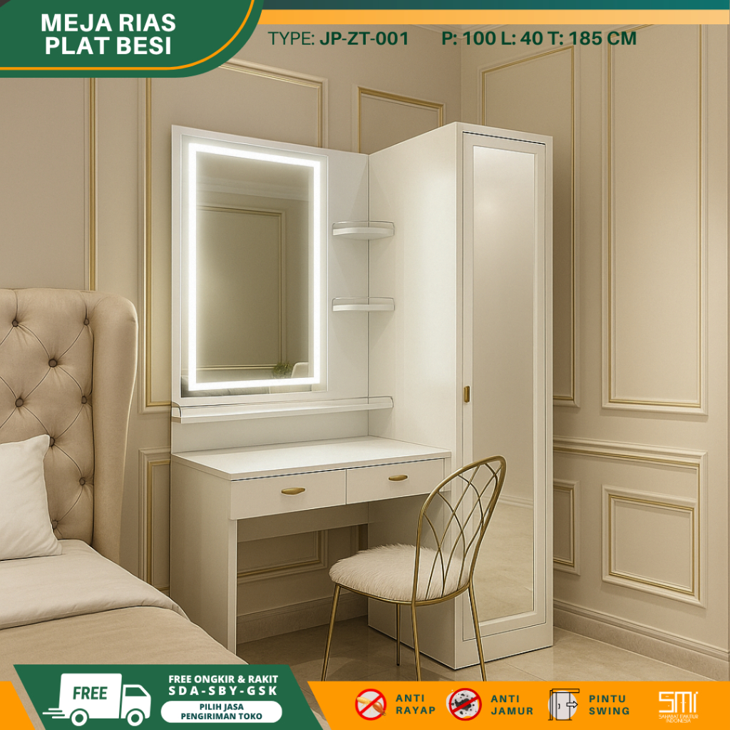 Jual Set Meja Rias LED - Set Meja Kursi Rias Make Up Set Dresser ...