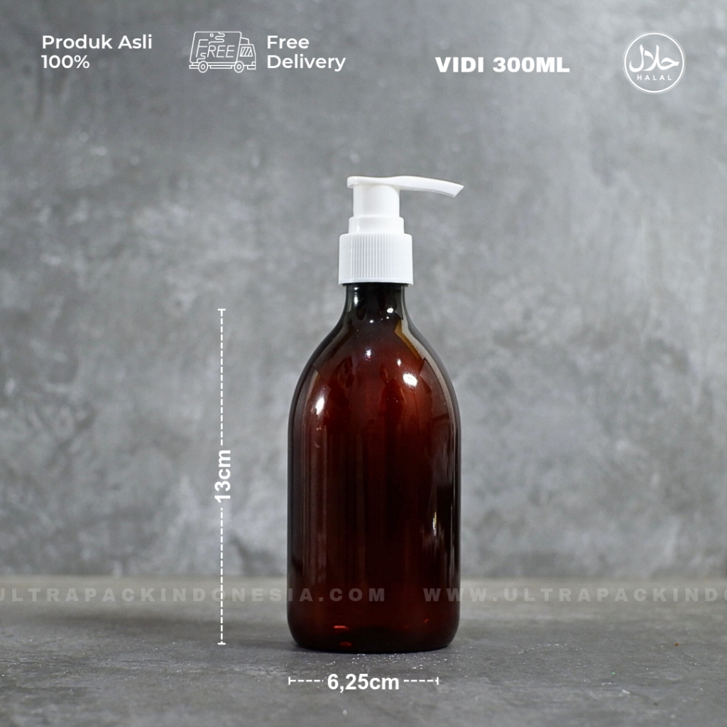 Jual KEMASAN BOTOL POMPA ISI ULANG - BOTOL PET VIDI 300ML AMBER ...