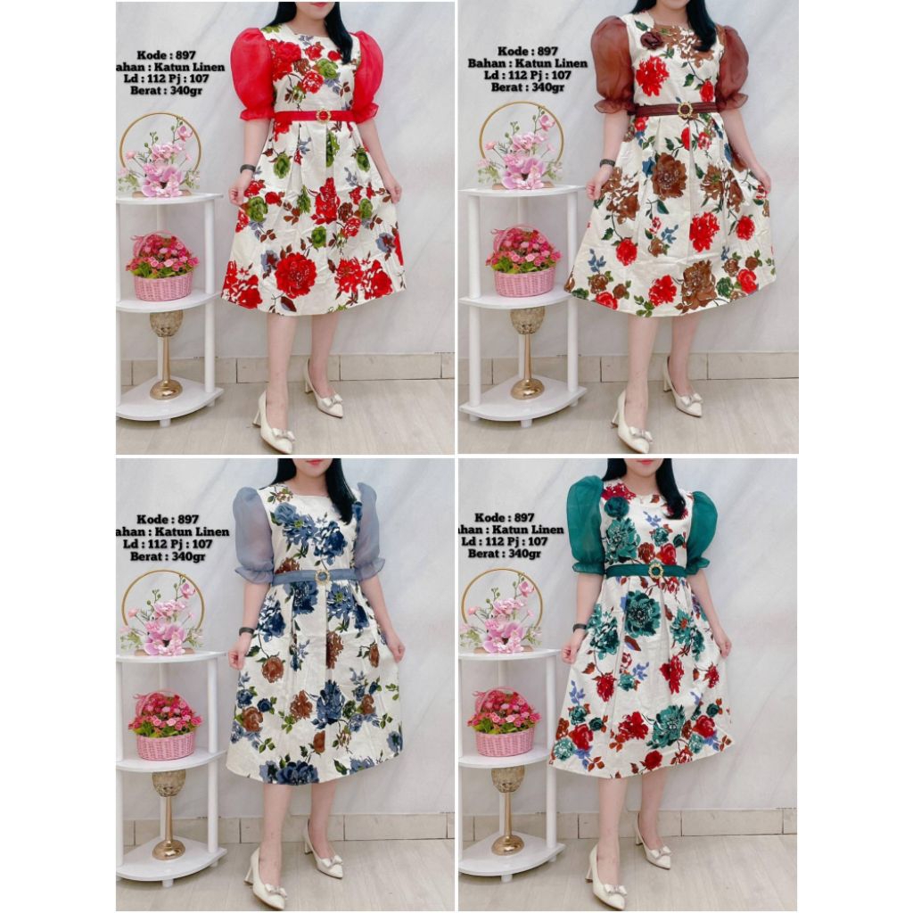Jual MIDI DRESS BUNGA 897 | Shopee Indonesia