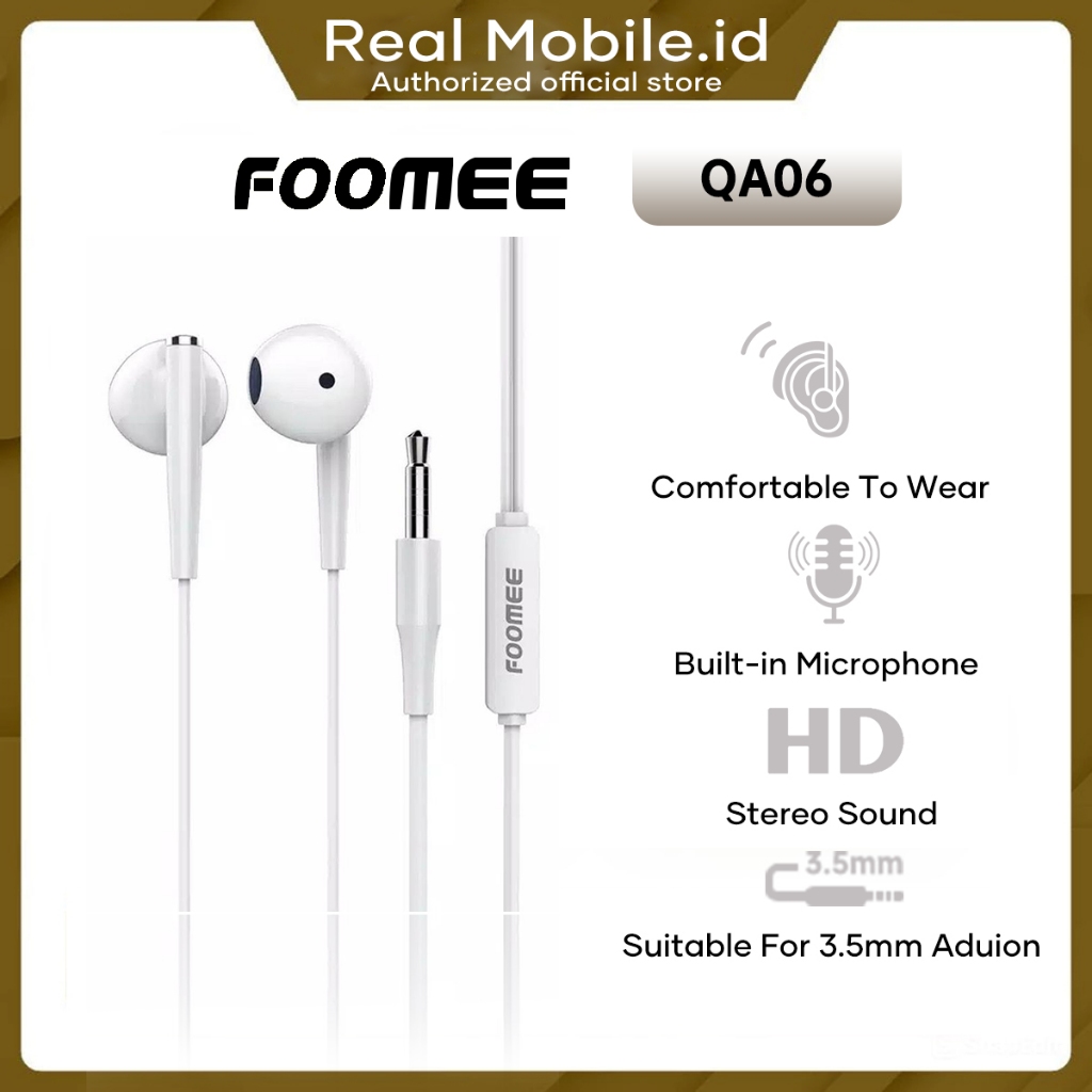 Jual Foomee Foomee Wired Earphones QA06 Built-in Microphone Comfortable To Wear Suitable For 3 ...