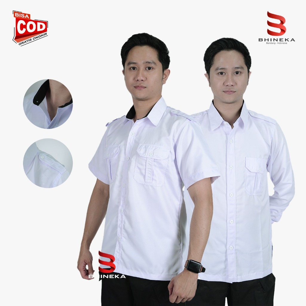 Jual Kemeja Pdh Putih Pria Kerah Hitam Bahan American Dril Seragam Pns ...
