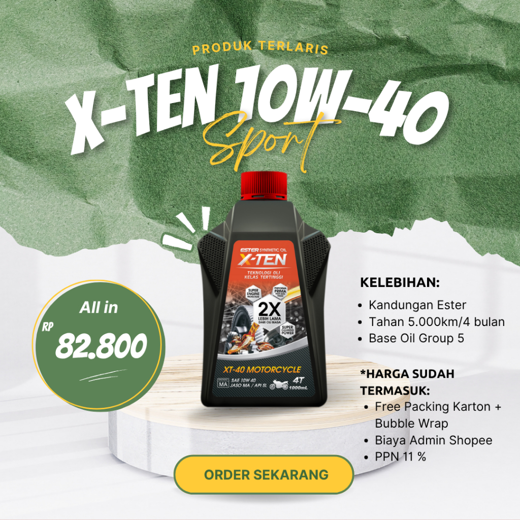 Jual Oli XTEN XT40 Sport 4T 10W-40 Pelumas Synthetic Ester 1 Liter untuk All Sepeda Kopling 100% ...