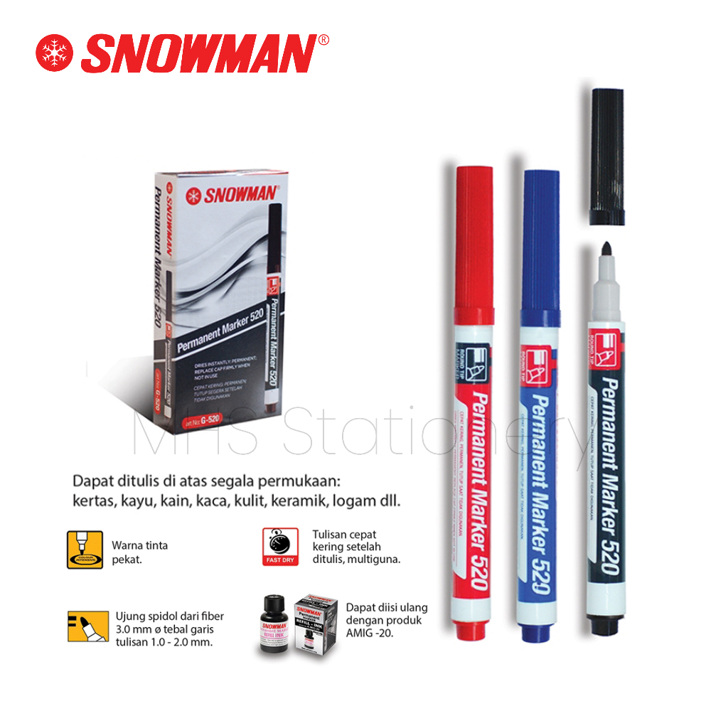 Jual SNOWMAN G-520 Spidol Permanen Kecil Warna Hitam Tahan Lama Cepat ...