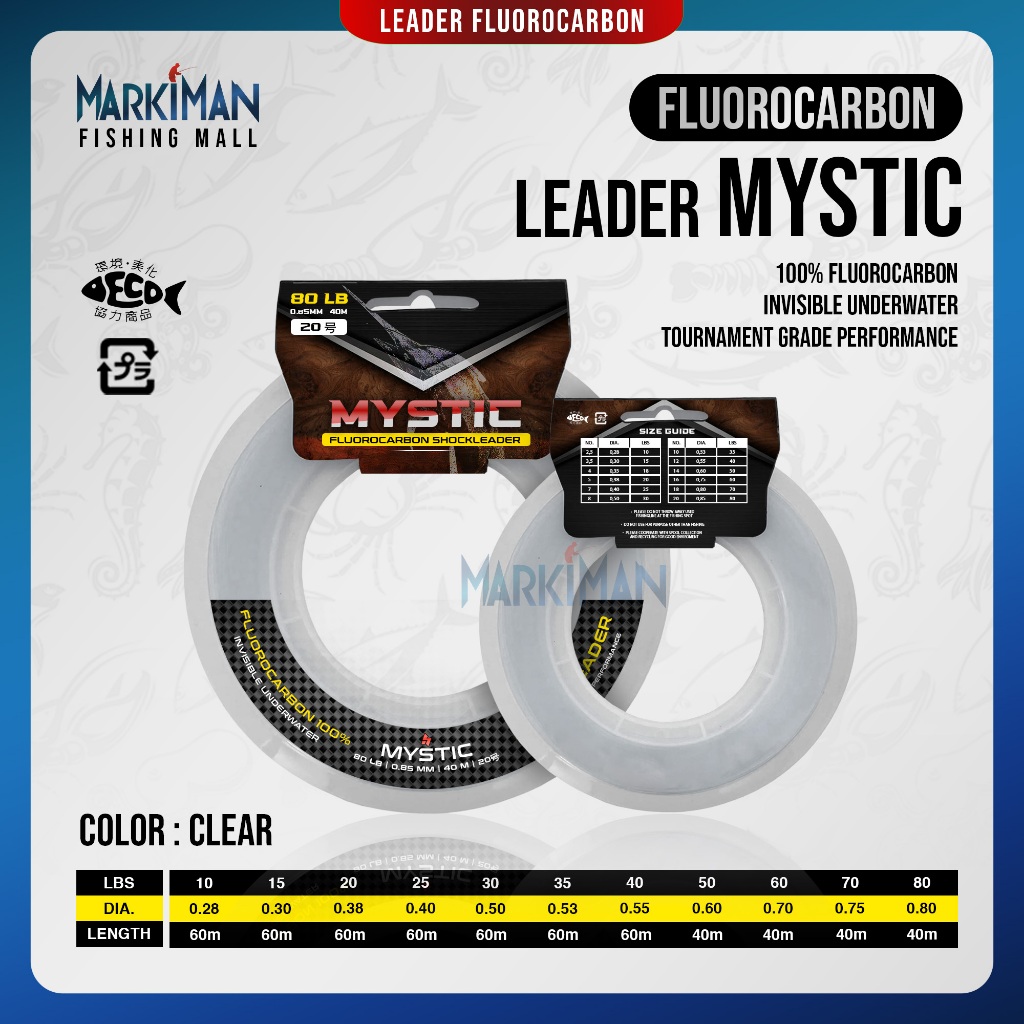 Jual Senar Pancing Leader Mystic Markiman 100% Fluorocarbon Shockleader 40/60 Meter Samar Tahan ...