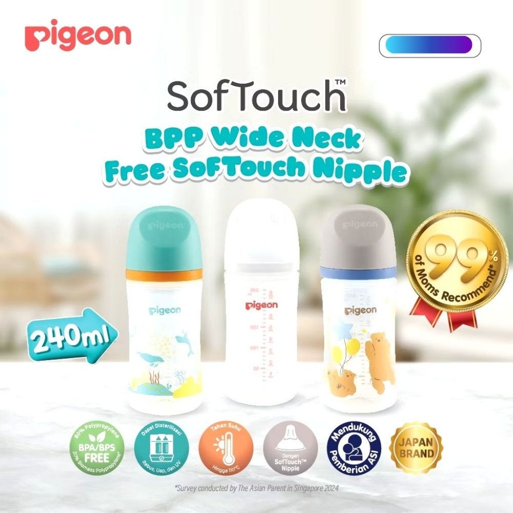 Jual Pigeon Botol BPP Wide Neck with SofTouch Nipple/Botol Susu Bayi ...