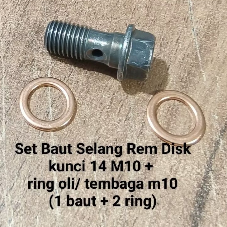 Jual (1baut+2ring) Set Baut Selang Rem disk kunci 14 + Ring tembaga M10 ...