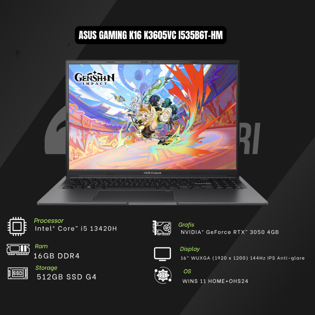 Jual ASUS Gaming K16 K3605VC I535B6T-HM Indie Black Intel i5 13420H ...