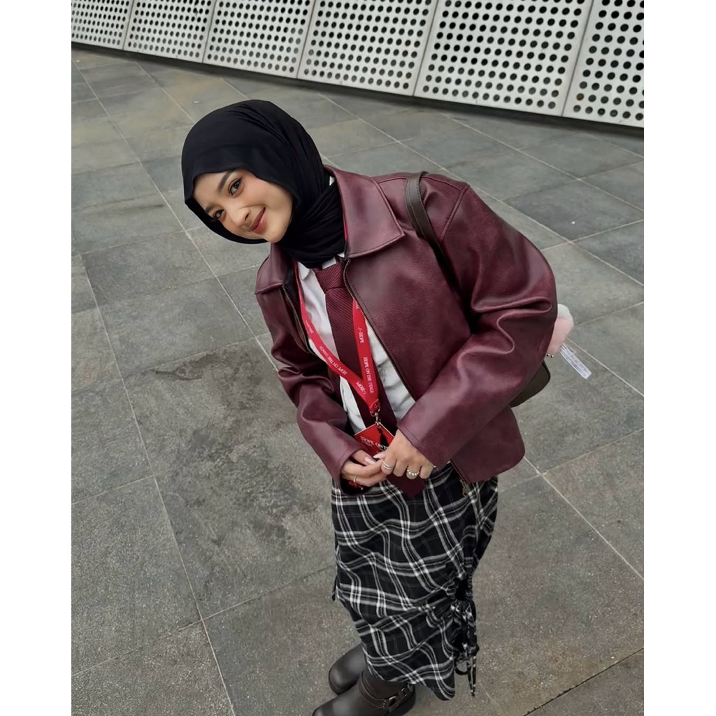 Jual [READYSTOCK] Jaket kulit burgundy burgundy leather jacket dark ...