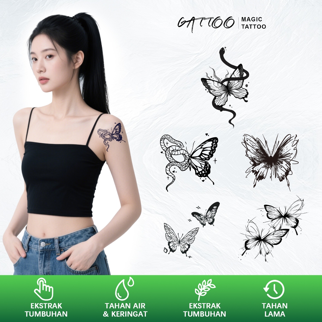 Jual GATTOO Y02 [Kombinasi Kupu-Kupu] Dekorasi Seni Stiker Tato untuk ...