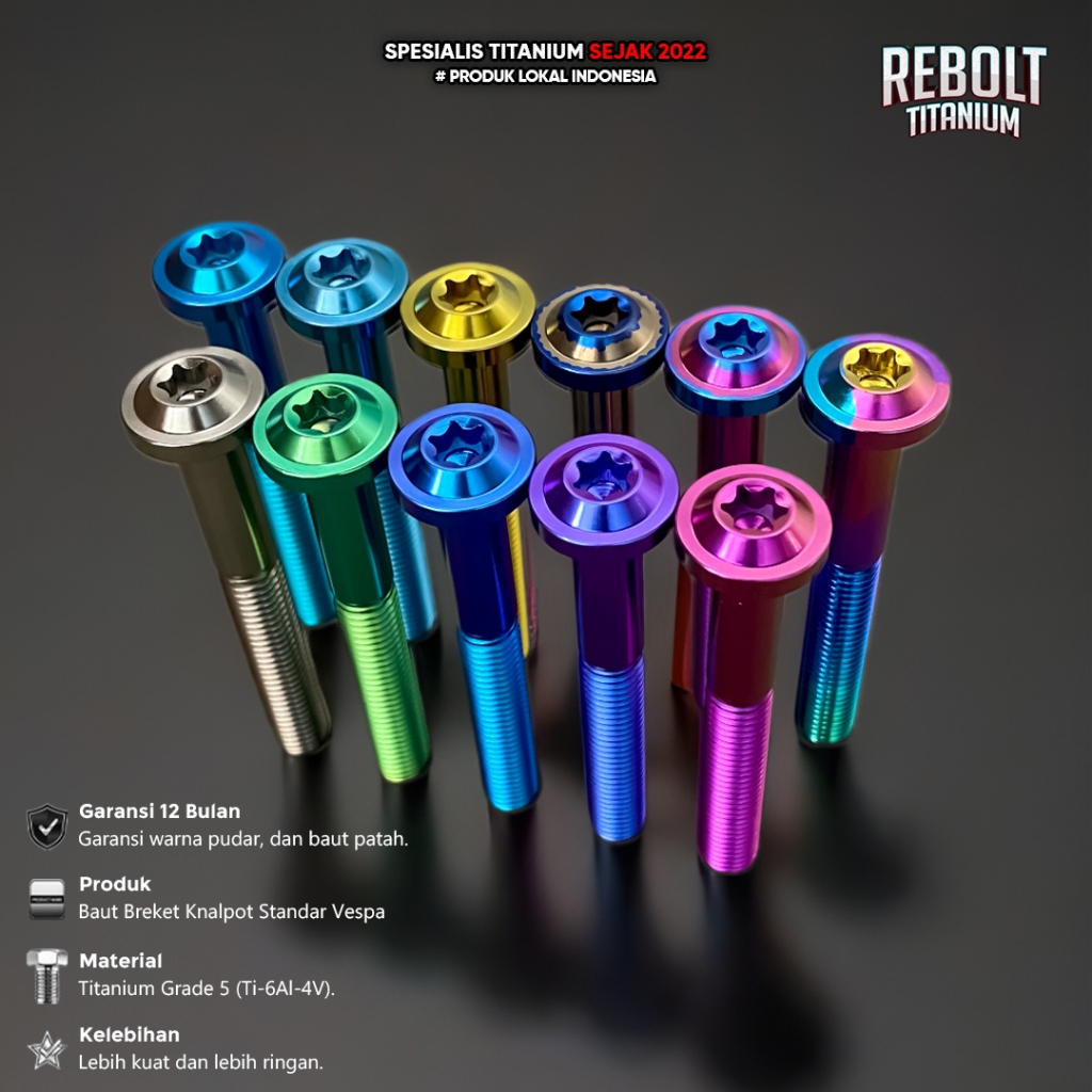 Jual Baut Titanium Breket Knalpot Standar Vespa REBOLT Garansi 12 Bulan ...