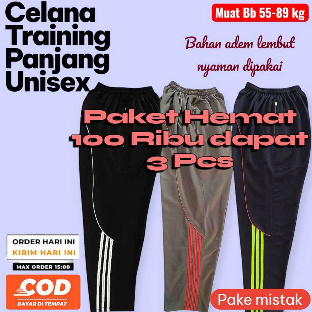 Jual Celana Training Panjang Unisex Saku Resleting Pake Mistak Muat Bb ...