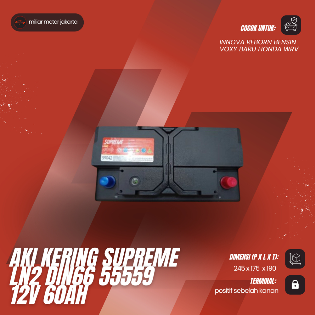 Jual Aki Kering Supreme LN2 DIN66 55559 12V 60Ah Innova Reborn Bensin ...