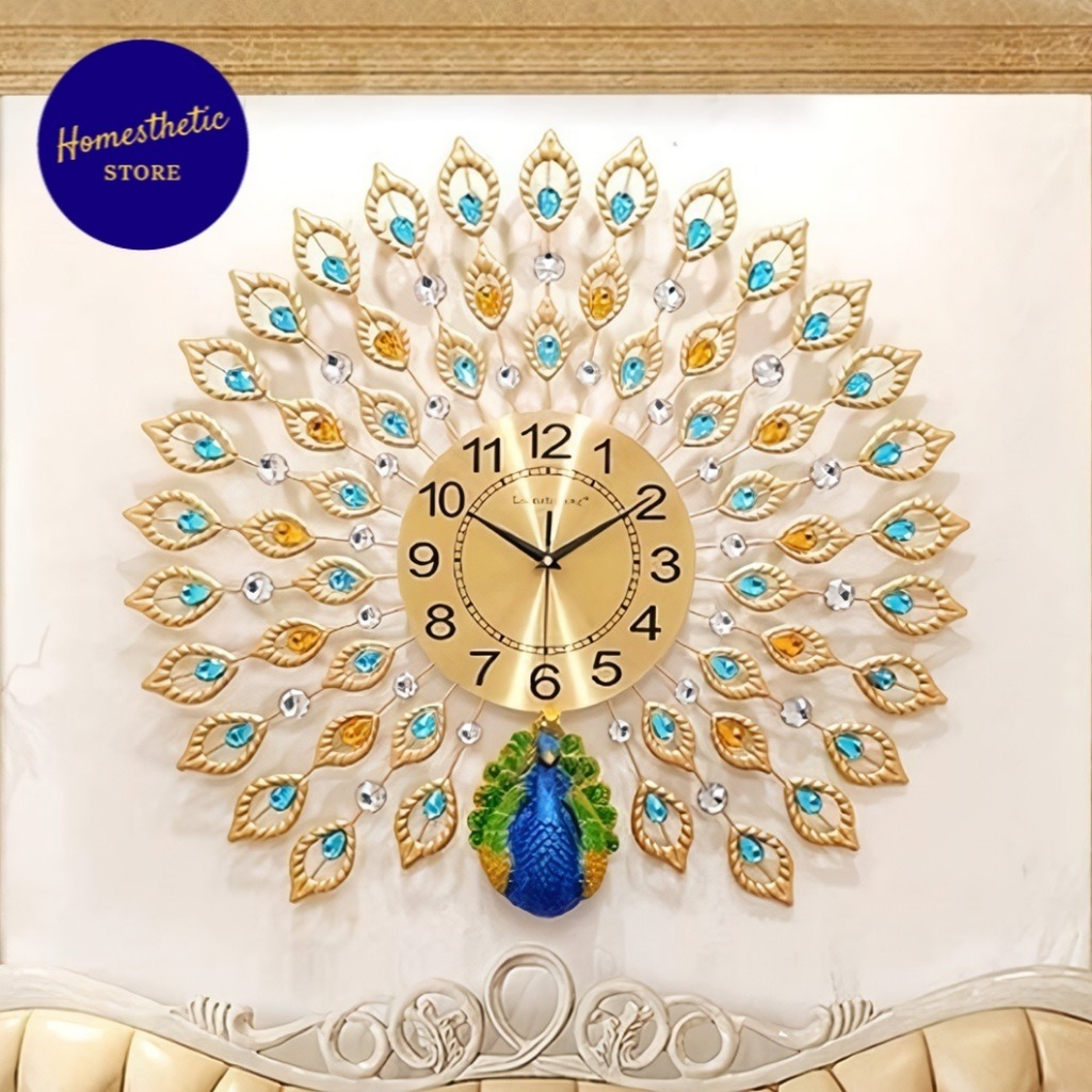 Jual Jam Dinding 3D Model Merak Gold Mewah Elegant Luxury Quartz Clock ...