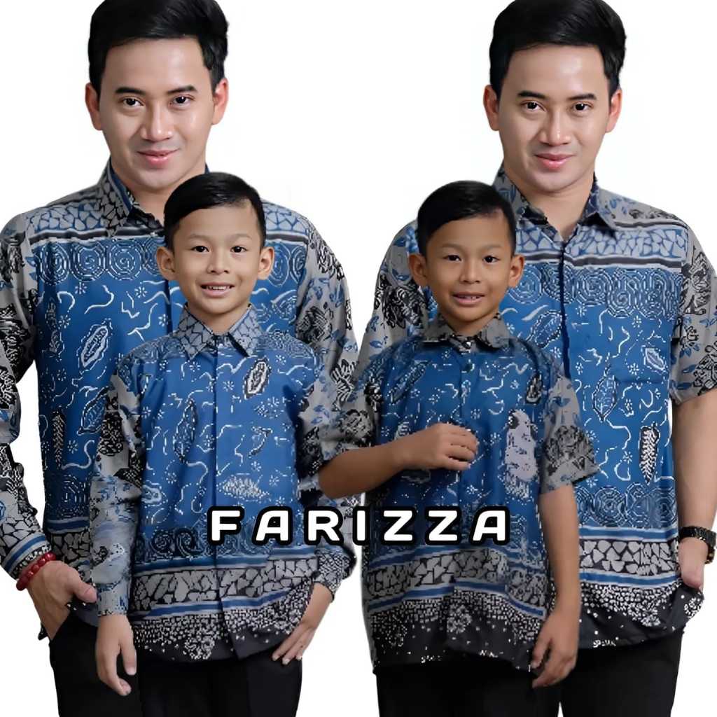 Jual BAJU BATIK COUPLE AYAH DAN ANAK LAKI-LAKI Warna Biru Motif Godong ...