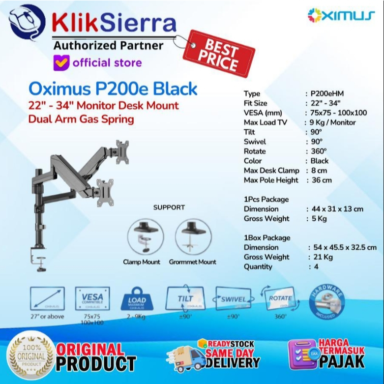 Jual OXIMUS P200e P200eHM Hitam P200ePH Putih Bracket Desk Mount Dual ...