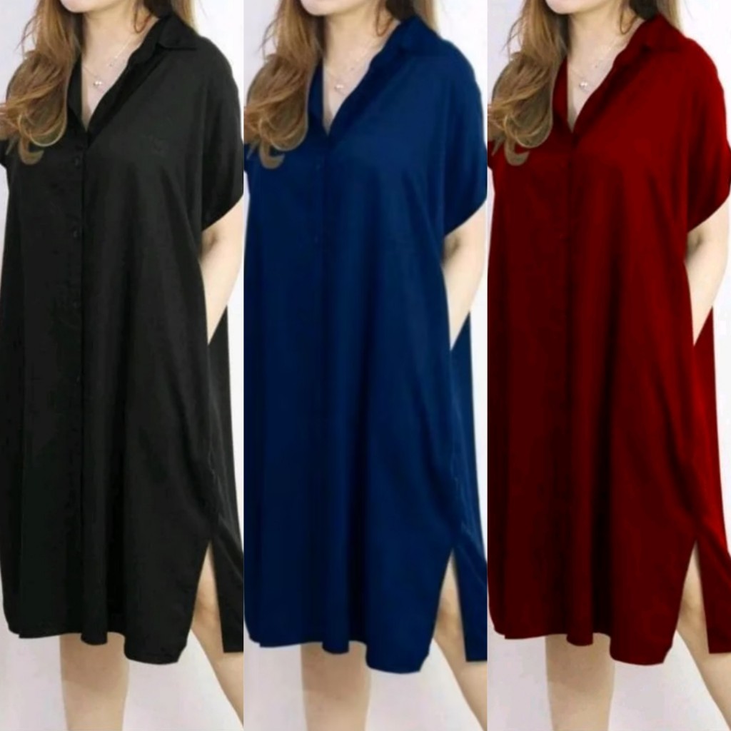 Jual PAKET PROMO 100RB 3 PCS DASTER DRESS WANITA POLOS FULL KANCING ...