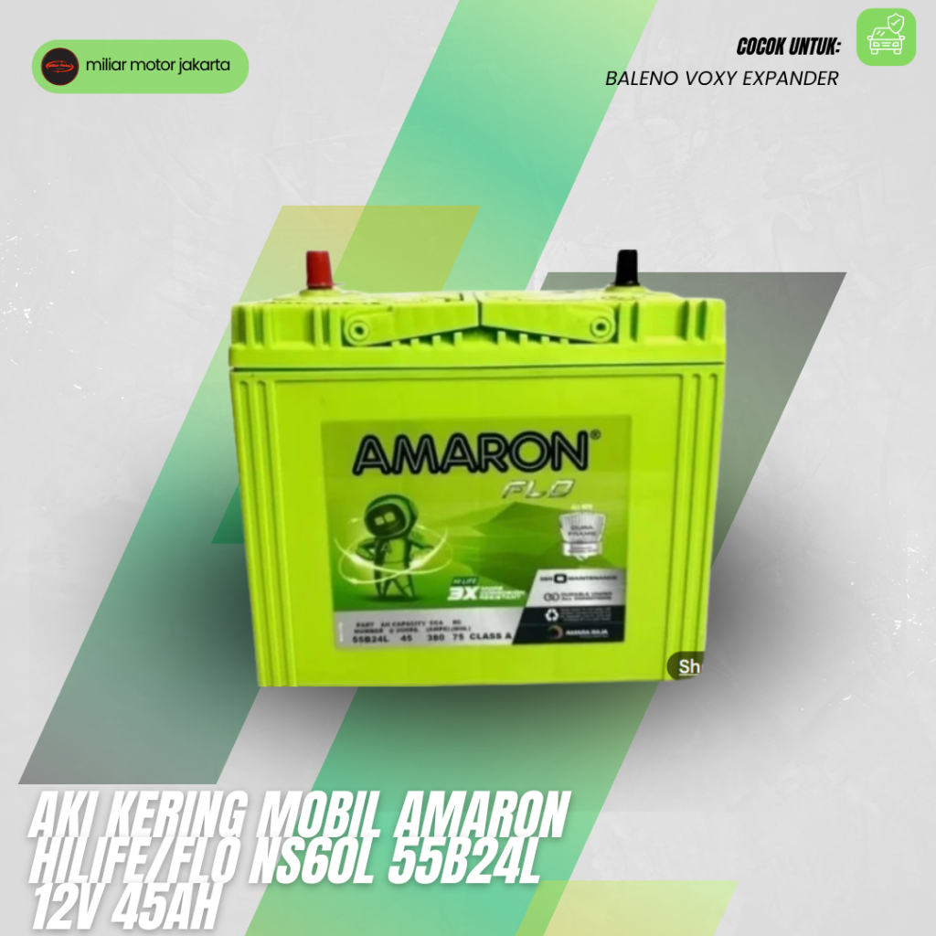 Jual Aki Kering Mobil Amaron Hilife/Flo NS60L 55B24L 12V 45Ah Baleno Voxy Expander | Shopee ...