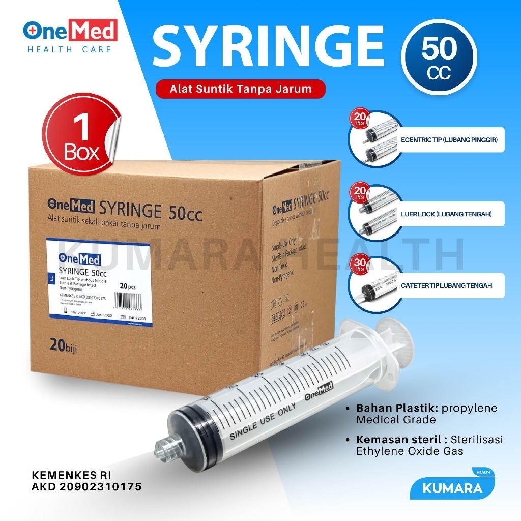 Jual ONEMED - Syringe 50cc Lubang Tengah & Samping / Spuit LL, EC ...
