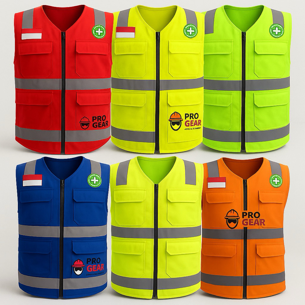 Jual Rompi Safety K3 Bahan Drill Warna Merah List Hijau | Rompi Proyek ...