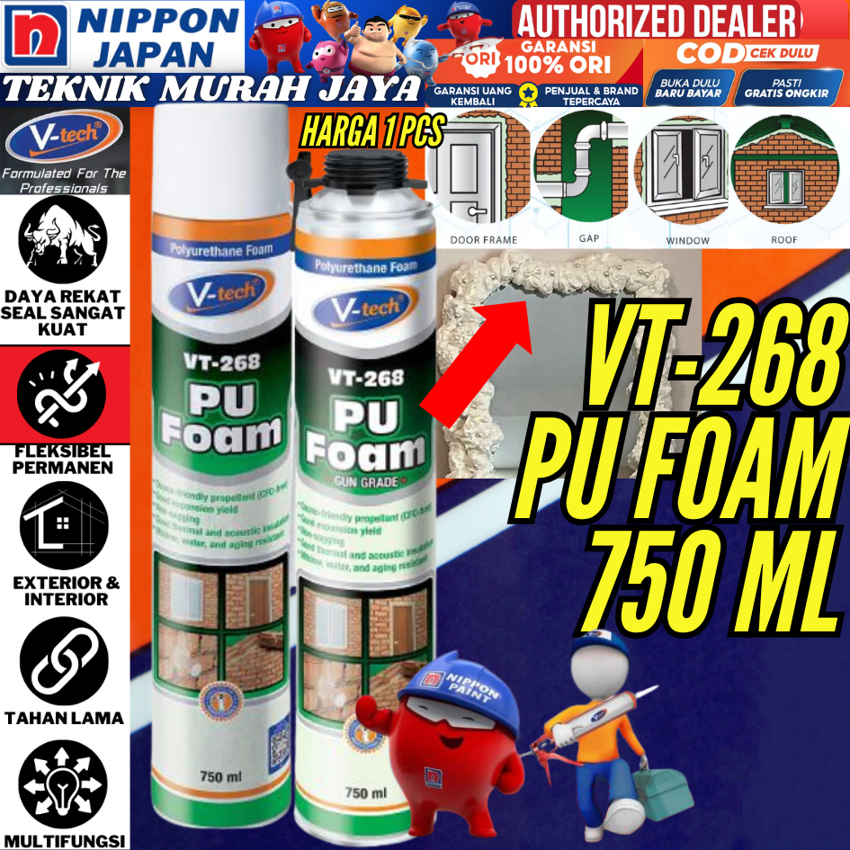 Jual VTECH NIPPON PAINT VT-268 PU FOAM Sealant Cairan Busa Foam 750 ml ...