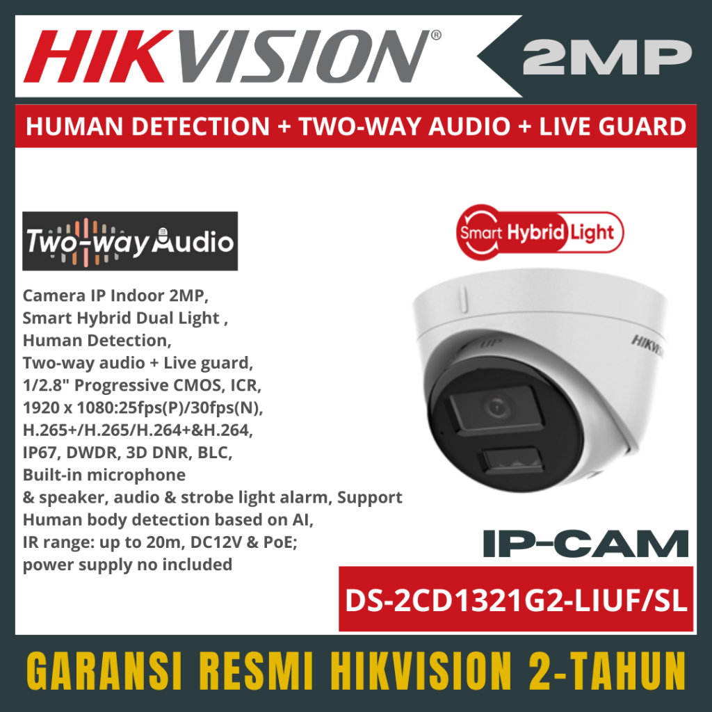 Jual HIKVISION DS-2CD1321G2-LIUF/SLL 2MP IP CAMERA INDOOR KAMERA CCTV | Shopee Indonesia