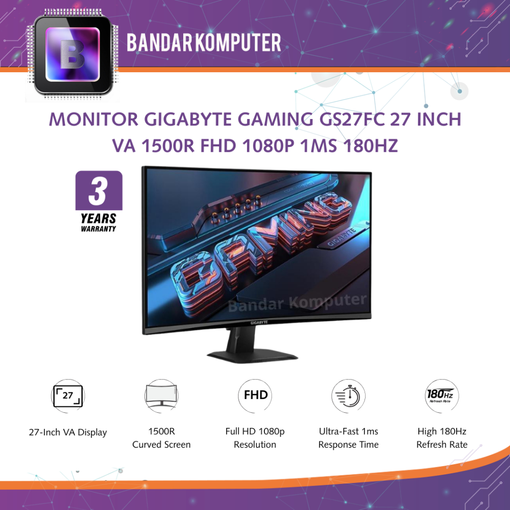 Jual MONITOR GIGABYTE GAMING GS27FC 27 INCH VA 1500R FHD 1080P 1MS ...