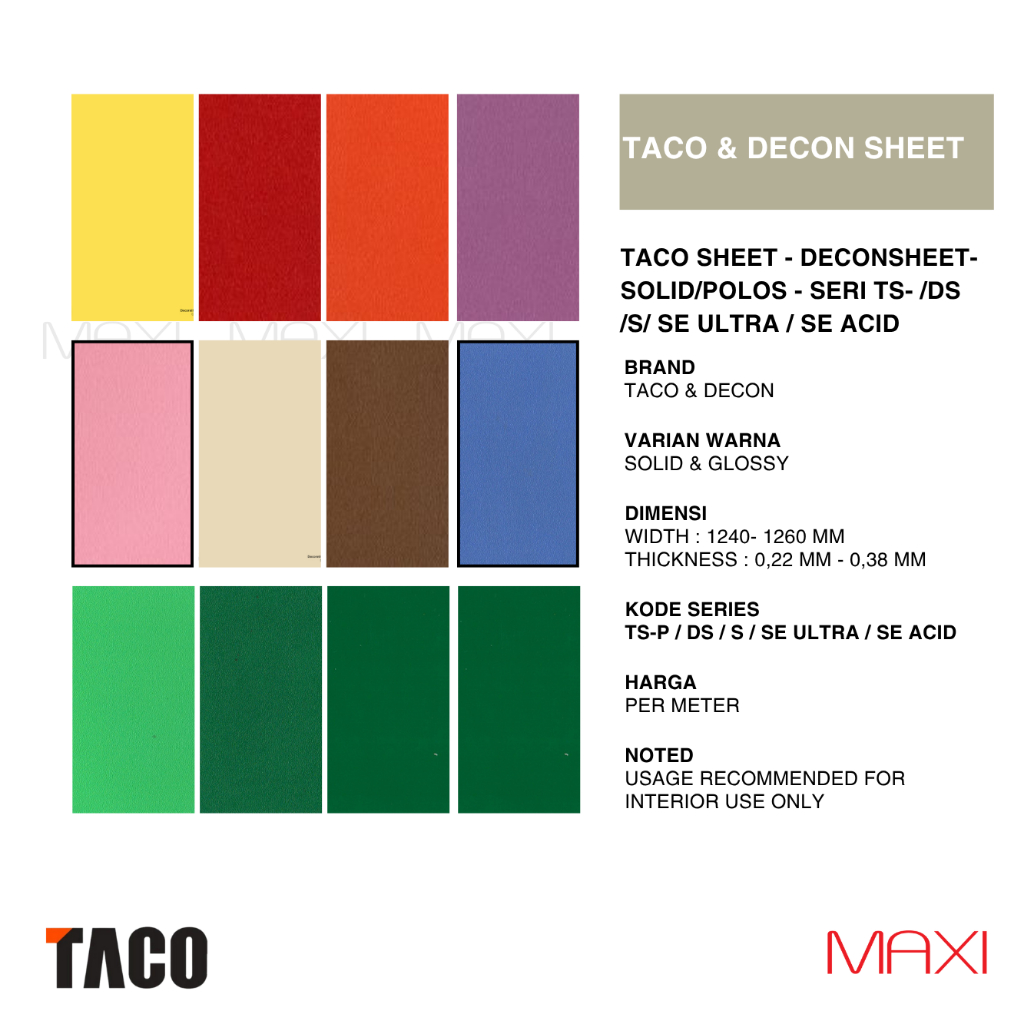 Jual TACO X DECON - PVC Sheet - Solid/Polos - Kilap/Gloss - 0.22/0.38 ...