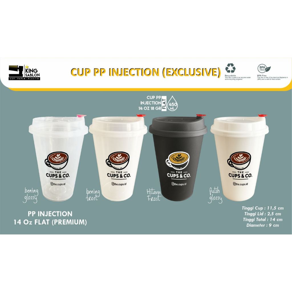 Jual SABLON CUP PP INJECTION 14 oz FLAT CUP REUSABLE SIPPY CUP INJECT ...