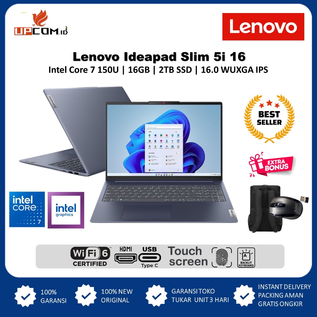 Jual Laptop Lenovo Ideapad Slim 5i 16 Intel Core 7 150U 16GB 1TB Backlight Keyboard Windows 11 ...