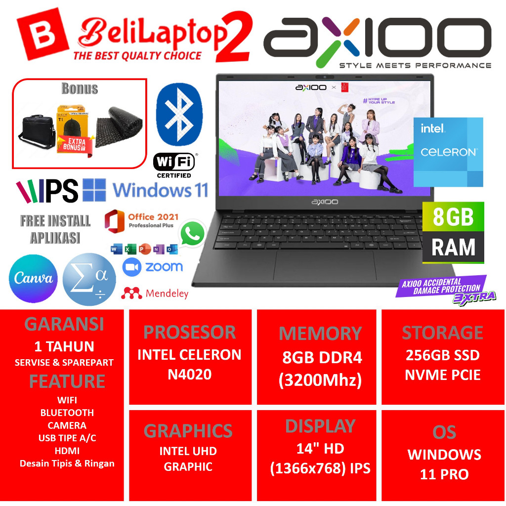 Jual Laptop Harga Murah Axioo Hype 1 N4020 8GB 256GB SSD Windows 11 ...