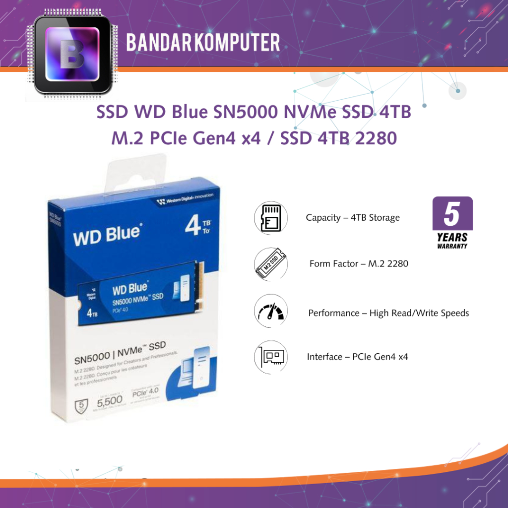 Jual SSD WD Blue SN5000 NVMe SSD 4TB M.2 PCIe Gen4 x4 / SSD 4TB 2280 ...