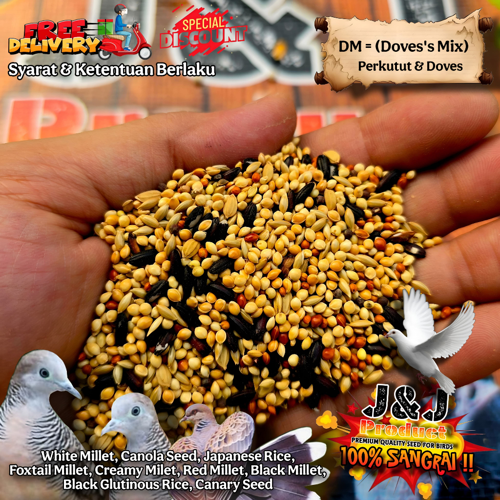 Jual pakan burung J&J Doves Mix 1KG pakan harian pakan ternak perkutut ...