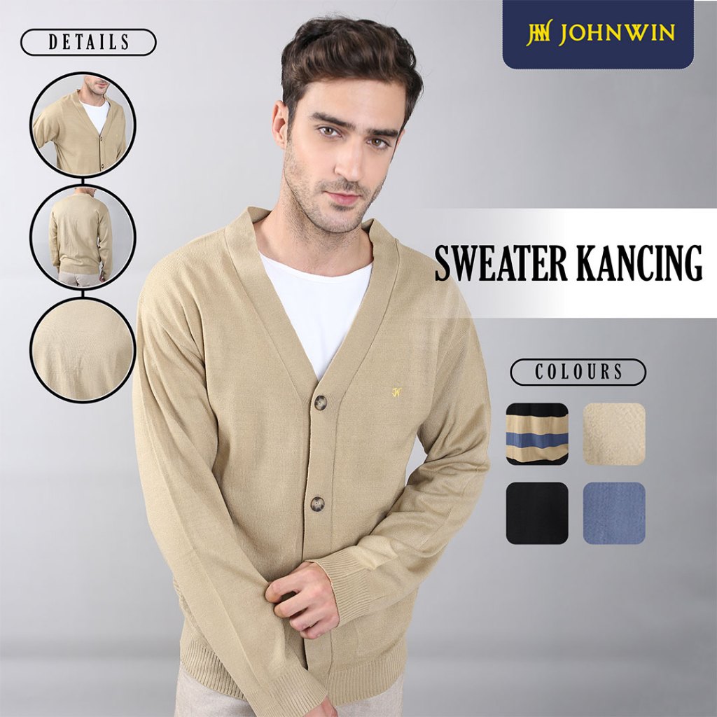 Jual Johnwin - Cardigan Active Casual - Outer Pria Cream - ASW.662.D046 ...