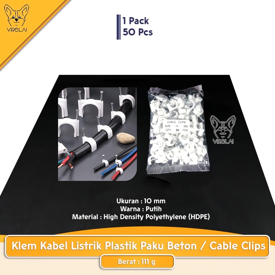 Jual [50 PCS] Klem Kabel Listrik Plastik Paku Beton / Cable Clips 10 ...