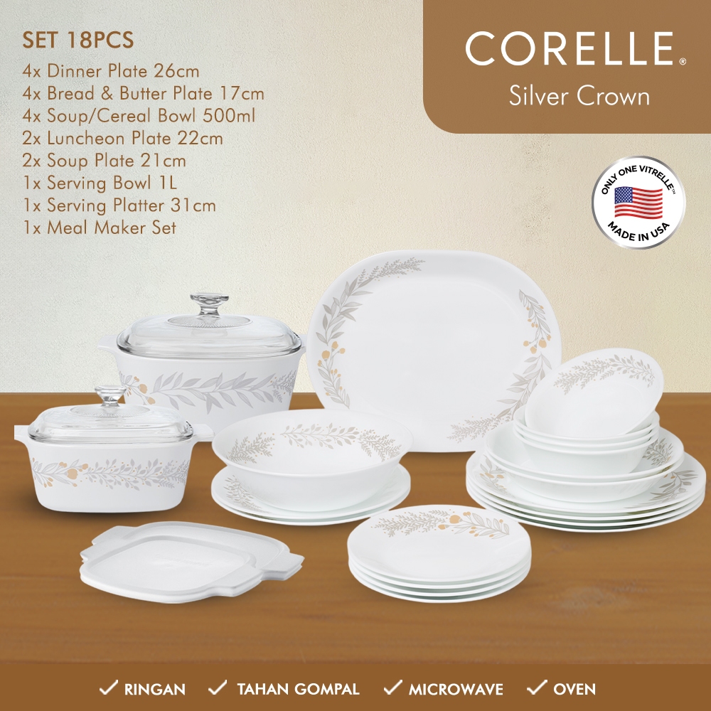 Jual CORELLE Silver Crown Dinner Set / Set Piring Makan / Set Piring ...