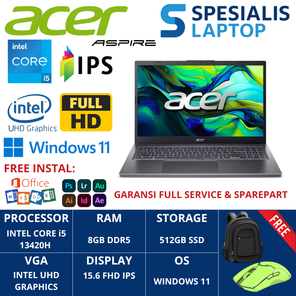 Jual Acer Aspire 5 15 A515-58P Intel I5 13420H RAM 8GB SSD 1TB 15.6 FHD ...