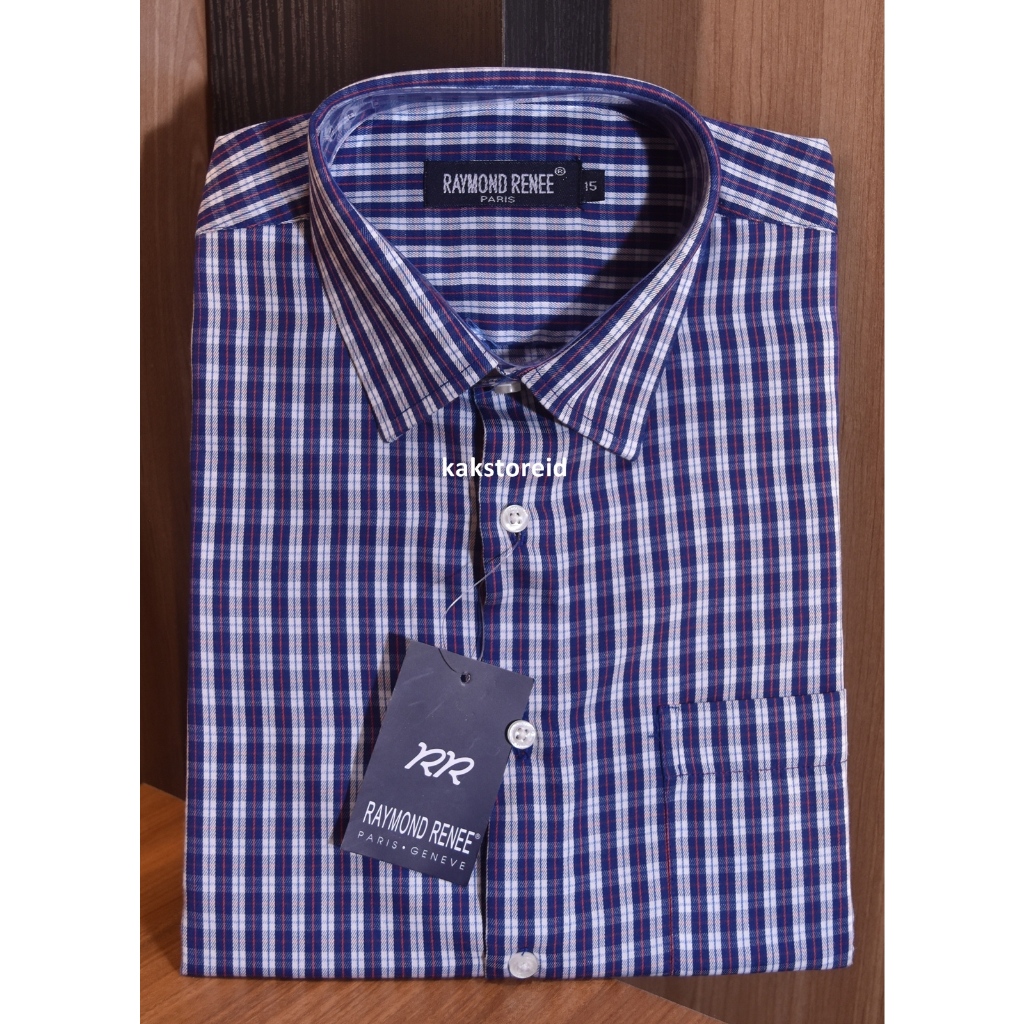 Jual Kemeja Pria Formal RAYMOND RENEE Lengan Pendek Biru Navy Garis ...