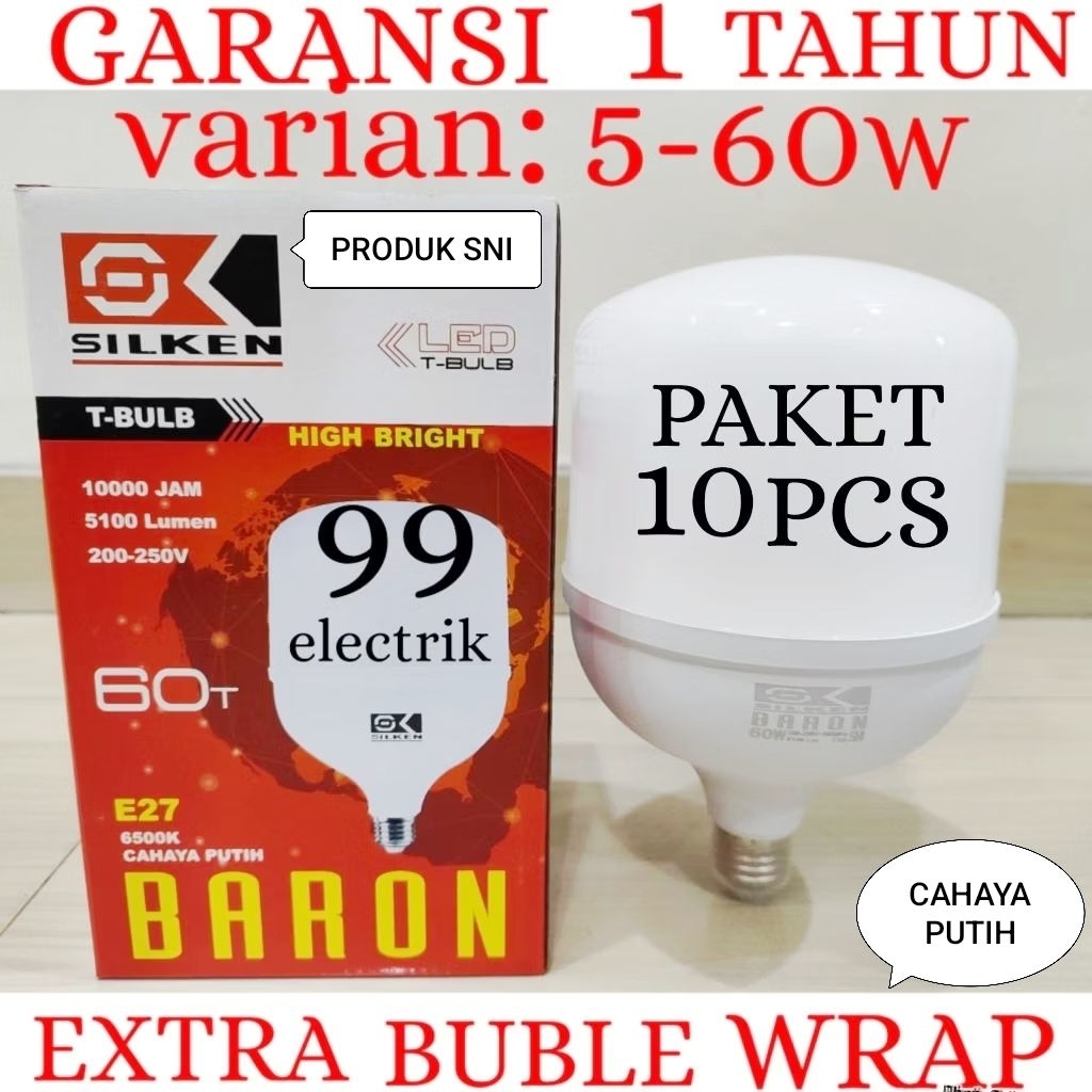 Jual BOHLAM LED / LAMPU LED GARANSI 1 TAHUN 5W-60W SILKEN BARON PAKET 10 PCS | Shopee Indonesia