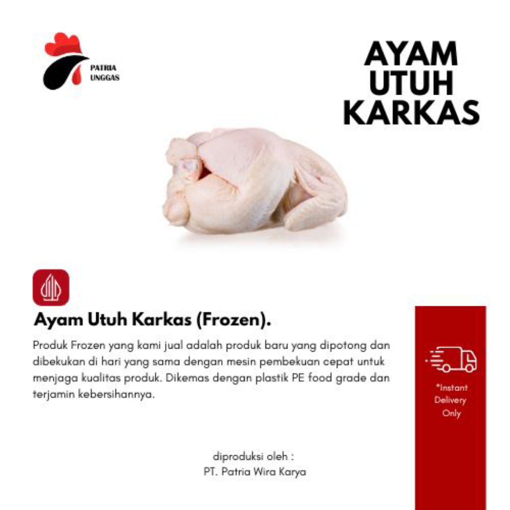 Jual PATRIA UNGGAS - Ayam Utuh Karkas Fresh (FROZEN) | Shopee Indonesia