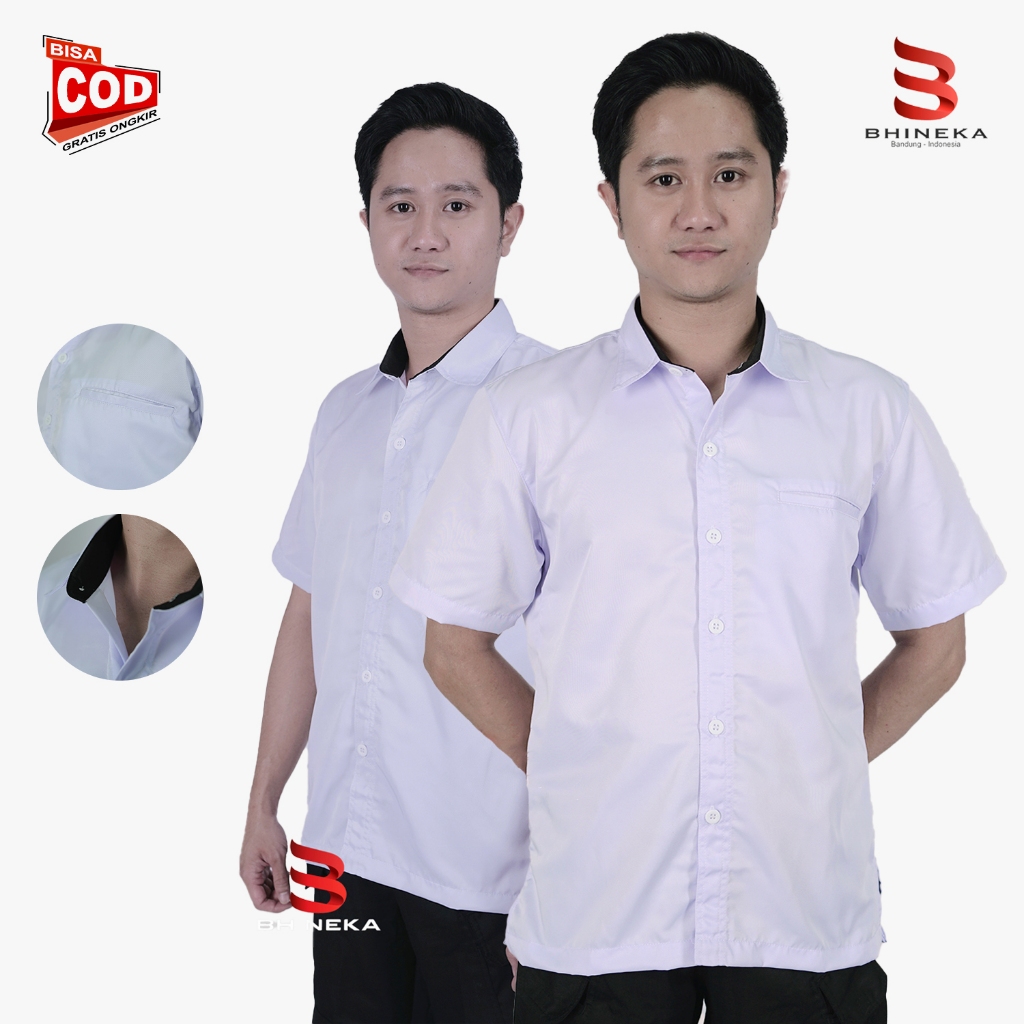 Jual Kemeja Putih Pria Dinas Pemda Kantoran Saku Bobokan Kerah Hitam ...