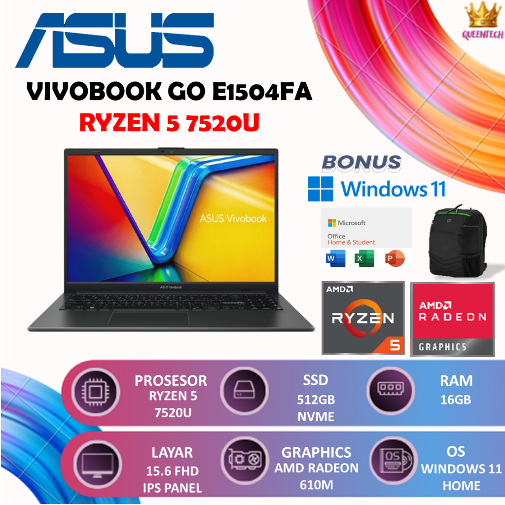 Jual ASUS VIVOBOOK GO 15 E1504FA Amd Ryzen 5 7520 [16GB/512GB] Windows 11+OHS+M365B 15.6FHD IPS ...