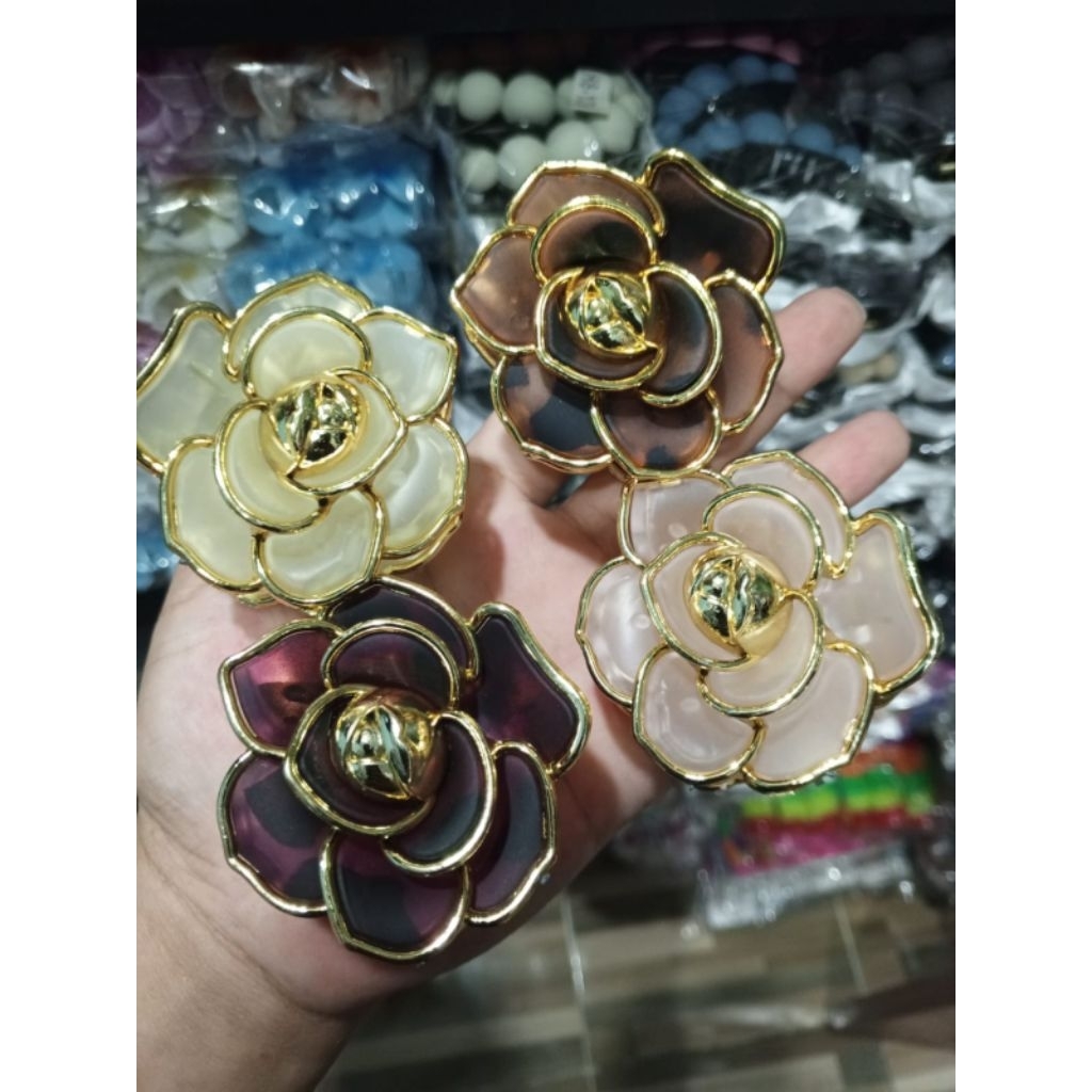 Jual (12pcs) Jepitan Rambut Import Model Bunga Mawar Mekar List Gold ...