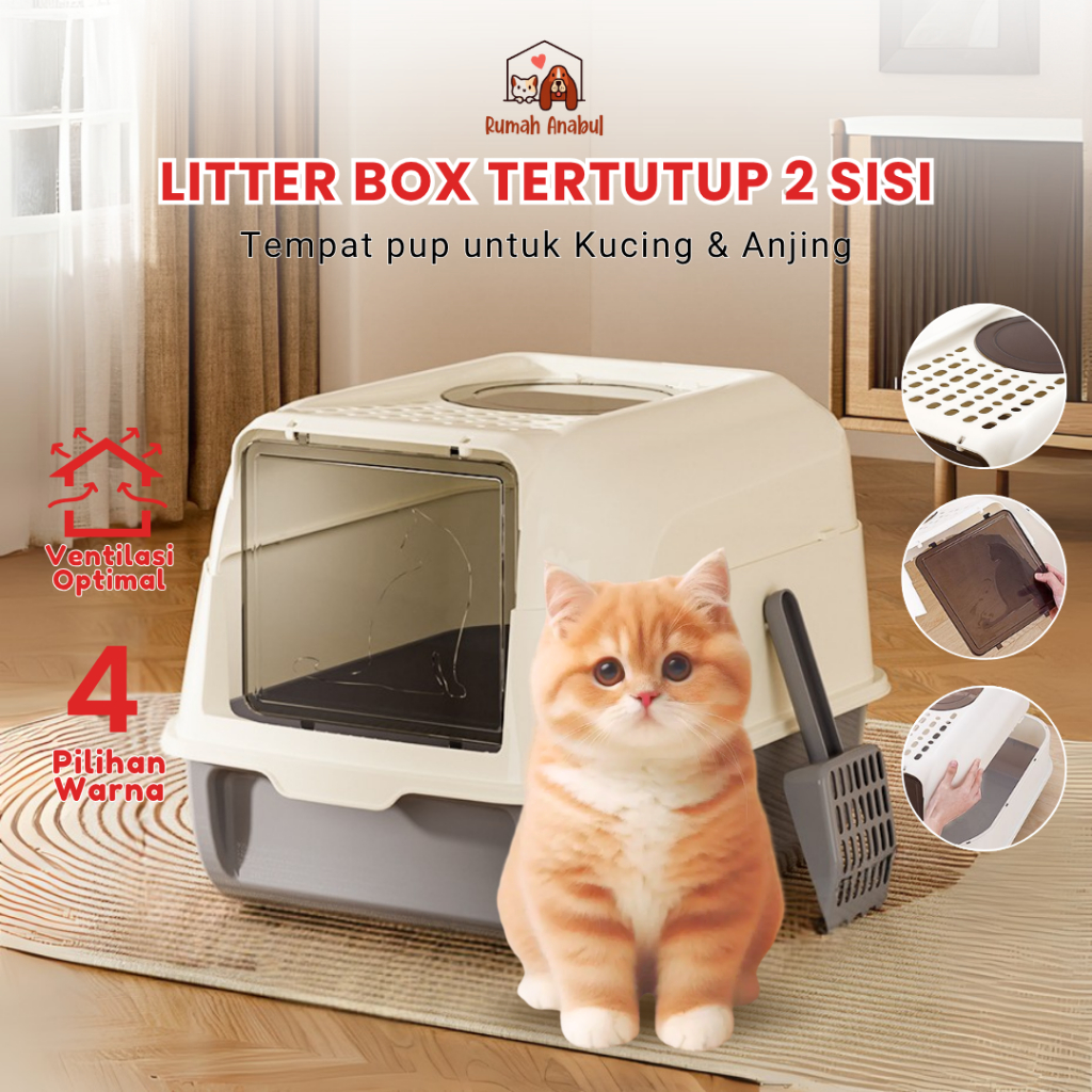 Jual Litter Box kucing Tertutup Dengan 2 Sisi Pintu FREE SEKOP - Bak ...