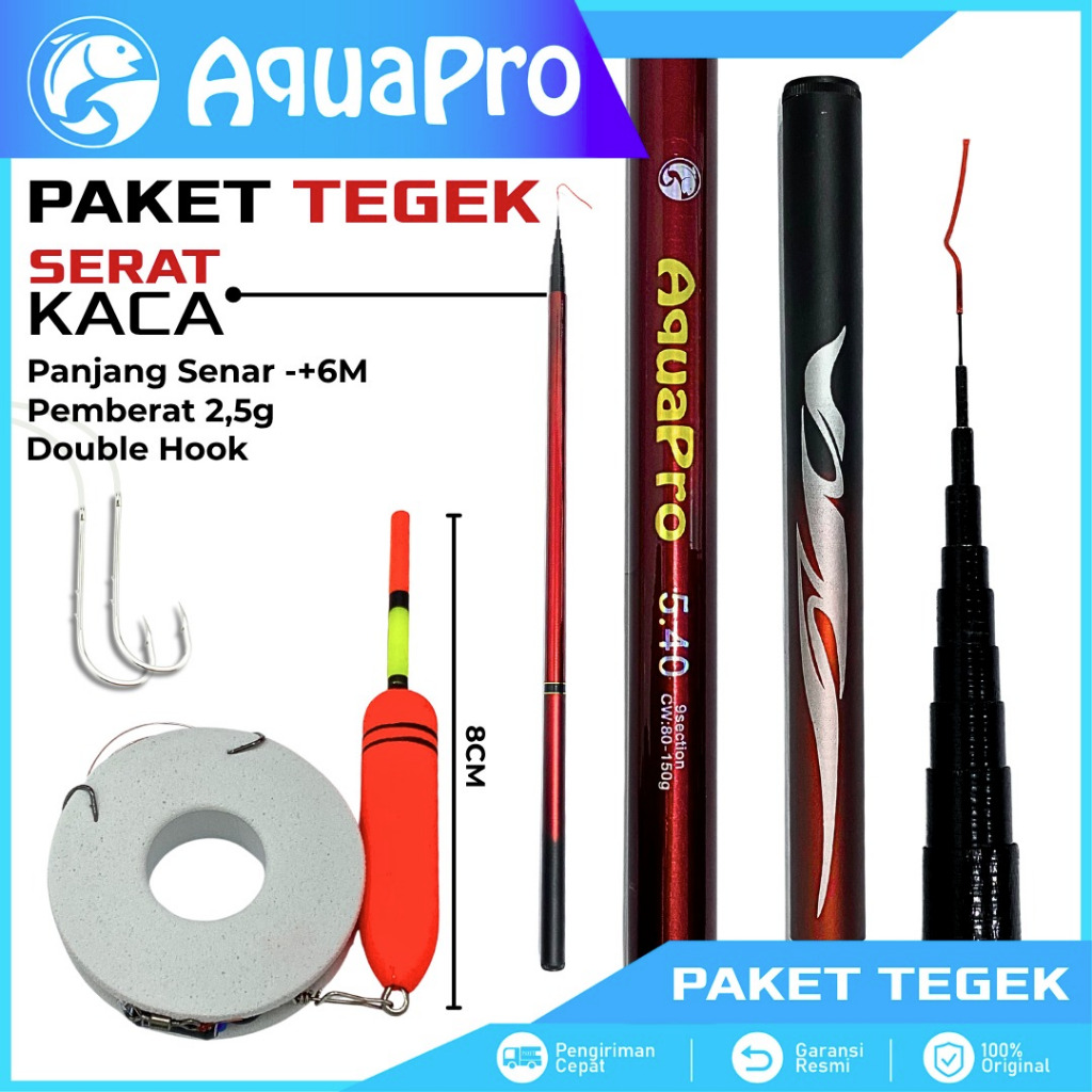 Jual Paket Set Joran Tegek Pancing Bahan Serat Kaca dengan Kail Double ...