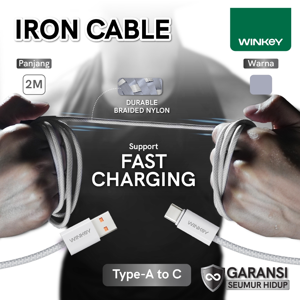 Jual WINKEY Kabel Data 2 Meter Iron Braided Cable USB to Type-C Fast ...